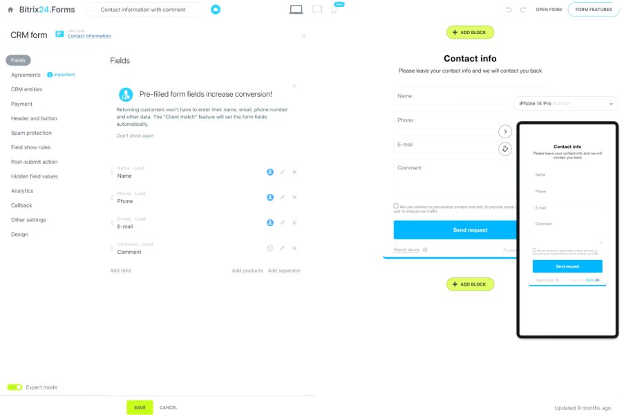 Free website form builder from Bitrix24